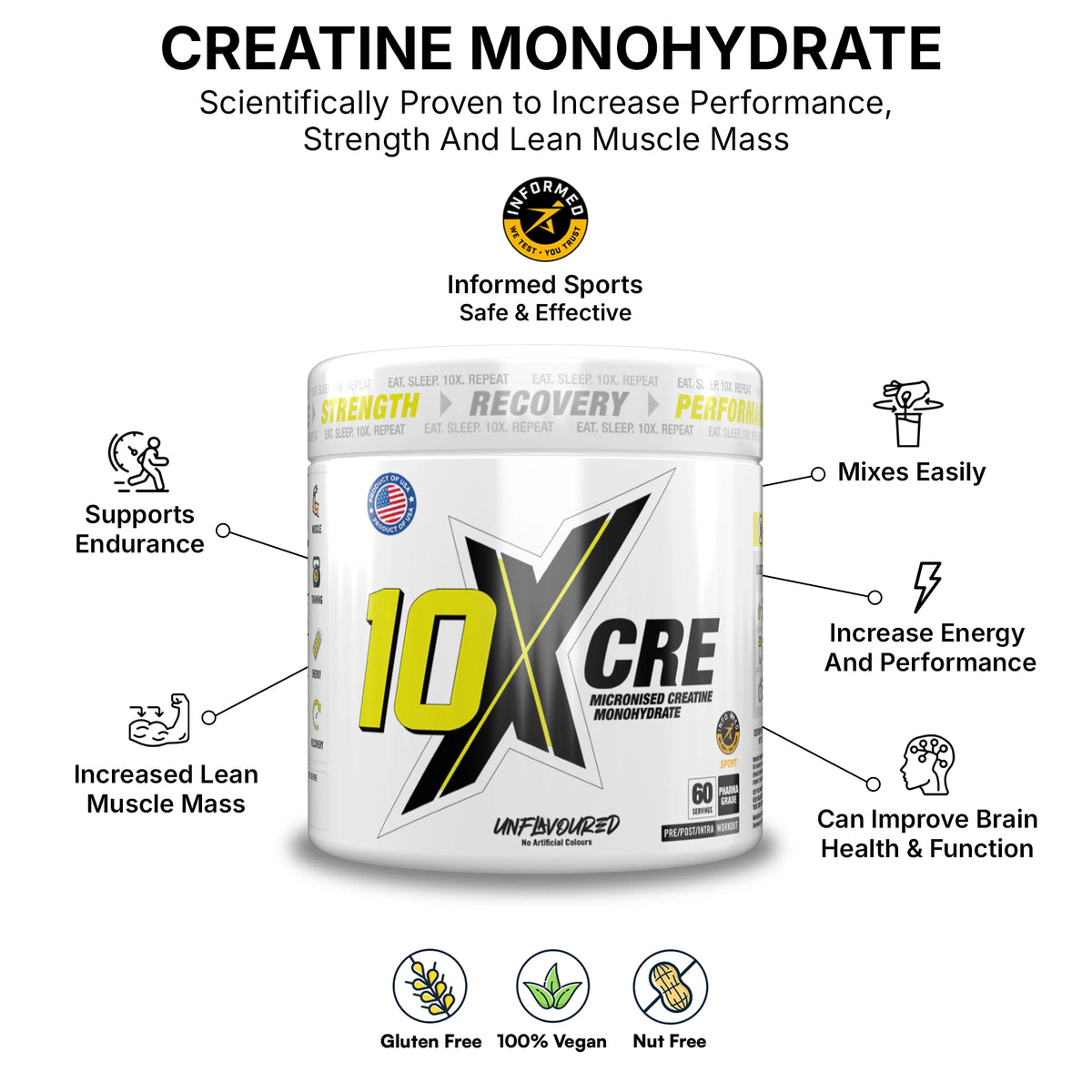 10X Cre - Micronised Creatine Monohydrate | 10X Athletic - Eat. Sleep. 10x. Repeat